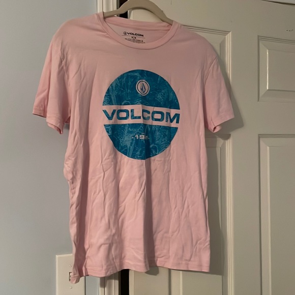 Volcom | Shirts | Volcan Brand Size Medium Pink T Shirt With Teal ...